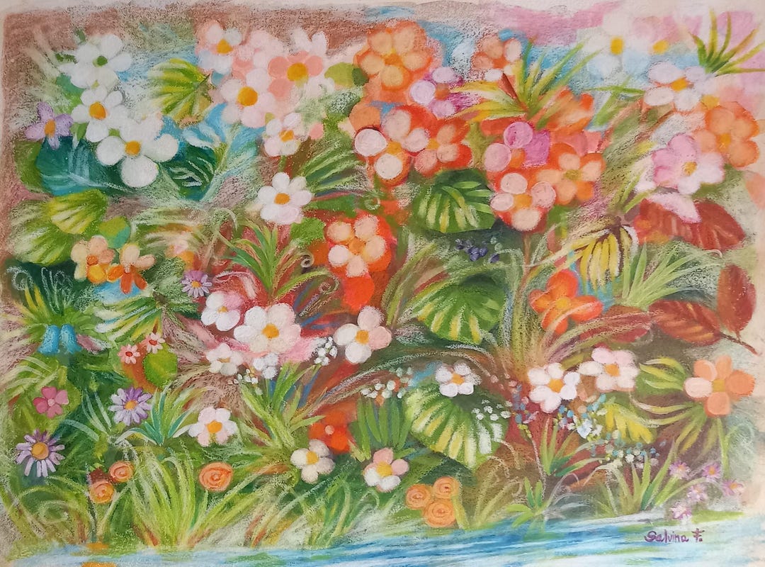 Begoniette Watercolor Crayon Painting, Colorful Flowers, Flower Meadow ...