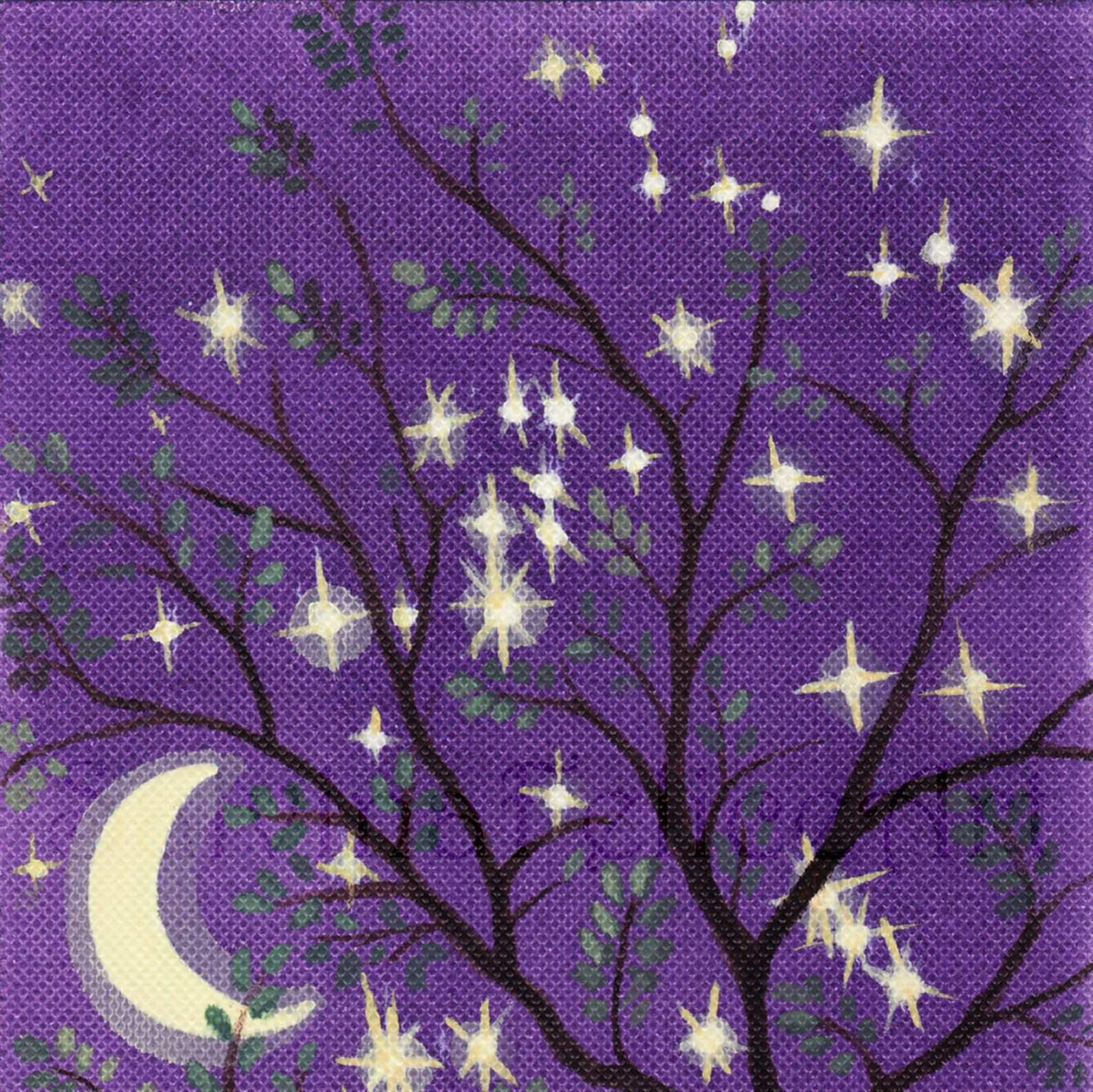 Purple Night With Moon Scythe-acrylic and Ink Painting,original ...