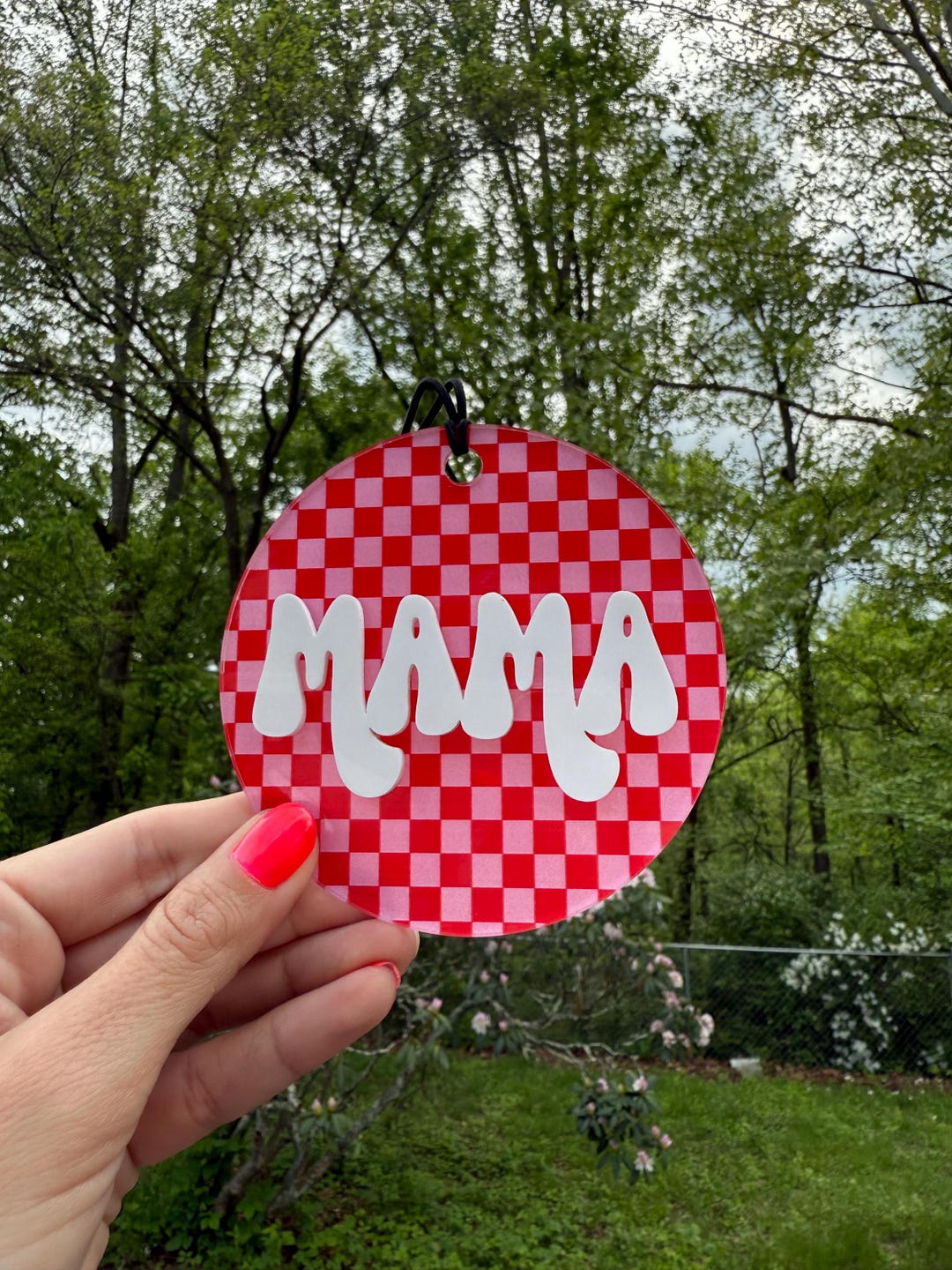 Personalized Name Tag Acrylic Bag Tag Custom Car Charm Checkered Mama ...