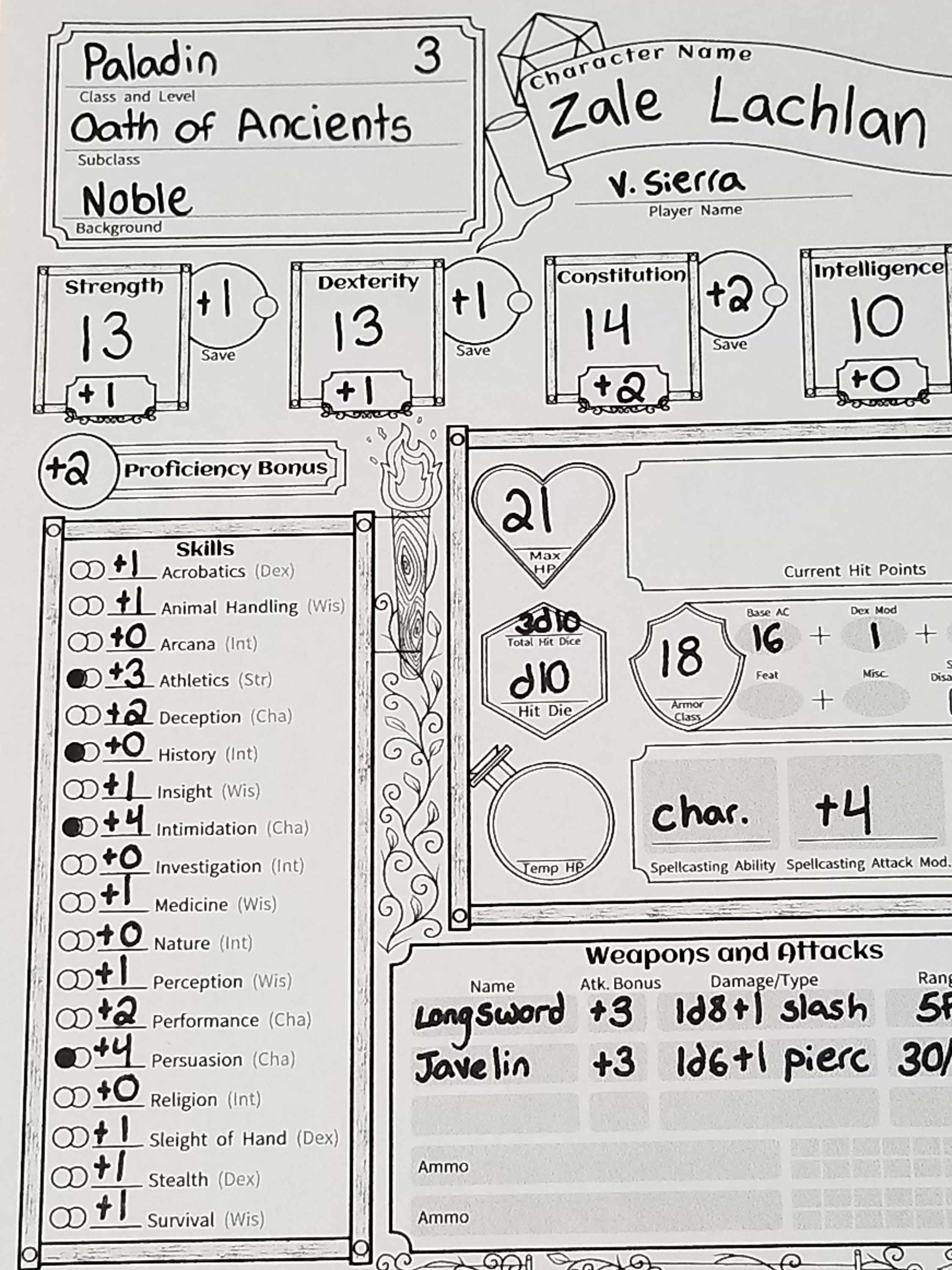 Dnd Character Sheet D&D 5th Edition Character Sheet - Etsy