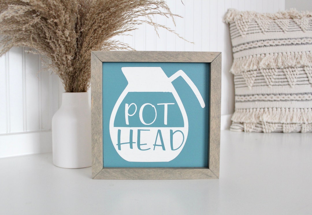 Coffee Bar Sign Coffee Pot Head Sign Coffee Decor Framed Wood Sign ...