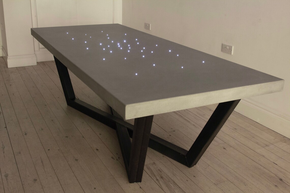 Stunning Concrete Dining Table With Fibre Optic Lights and Unique Solid ...