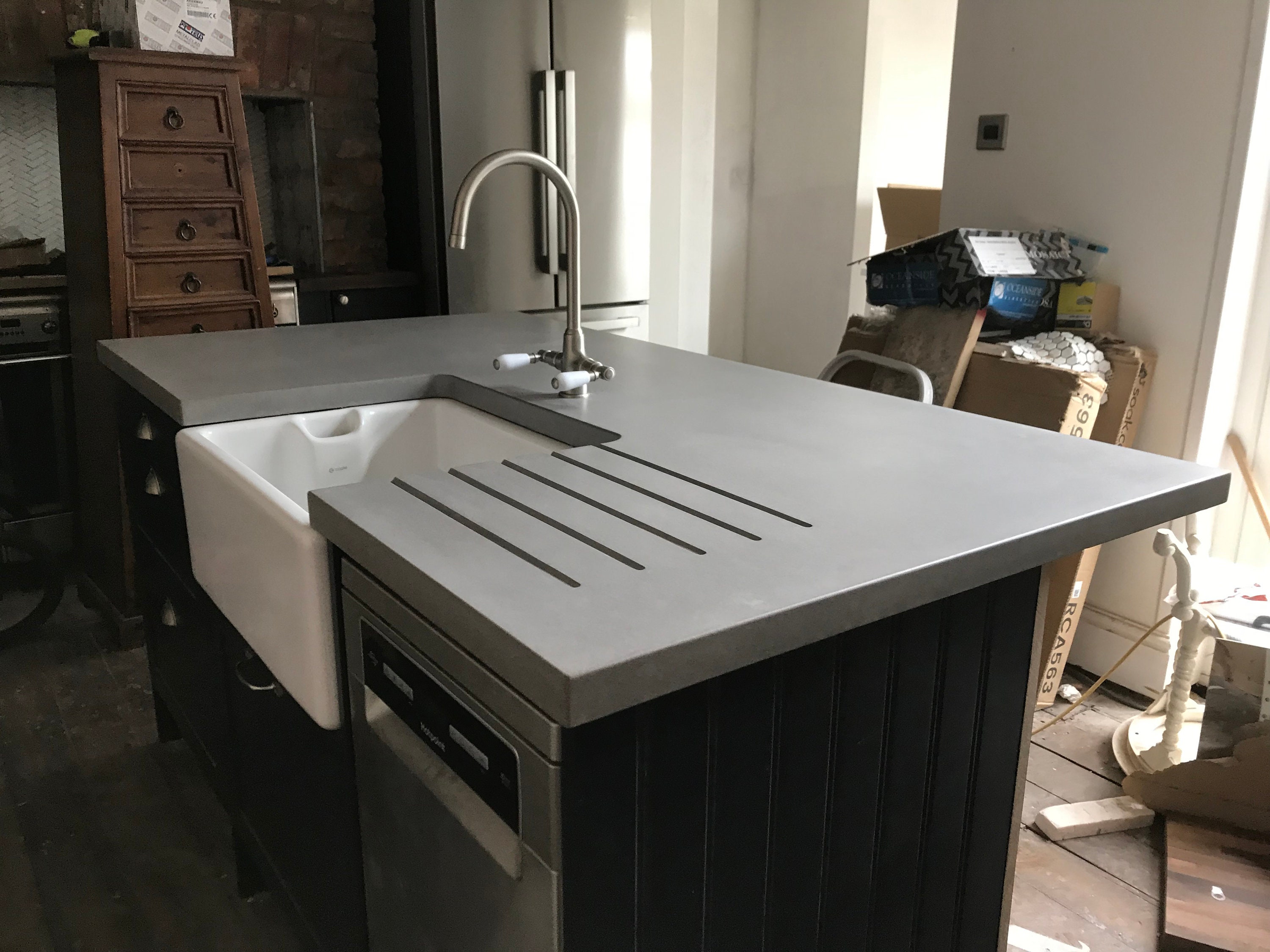 Concrete Kitchen Island - Kitchen Worktop - Grey or White Worktop ...