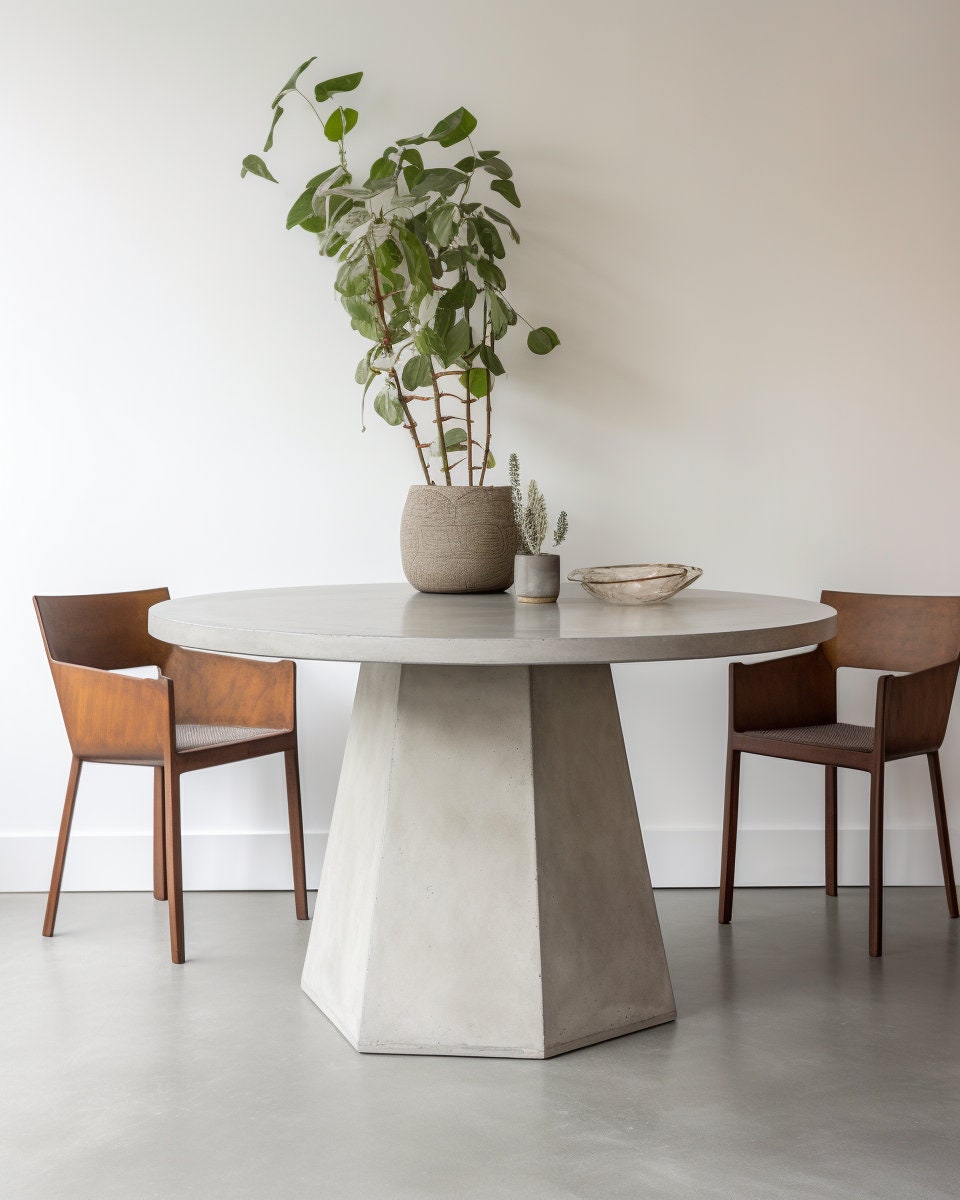 Round Concrete Dining Table - Octogan Concrete Base - White or Grey ...