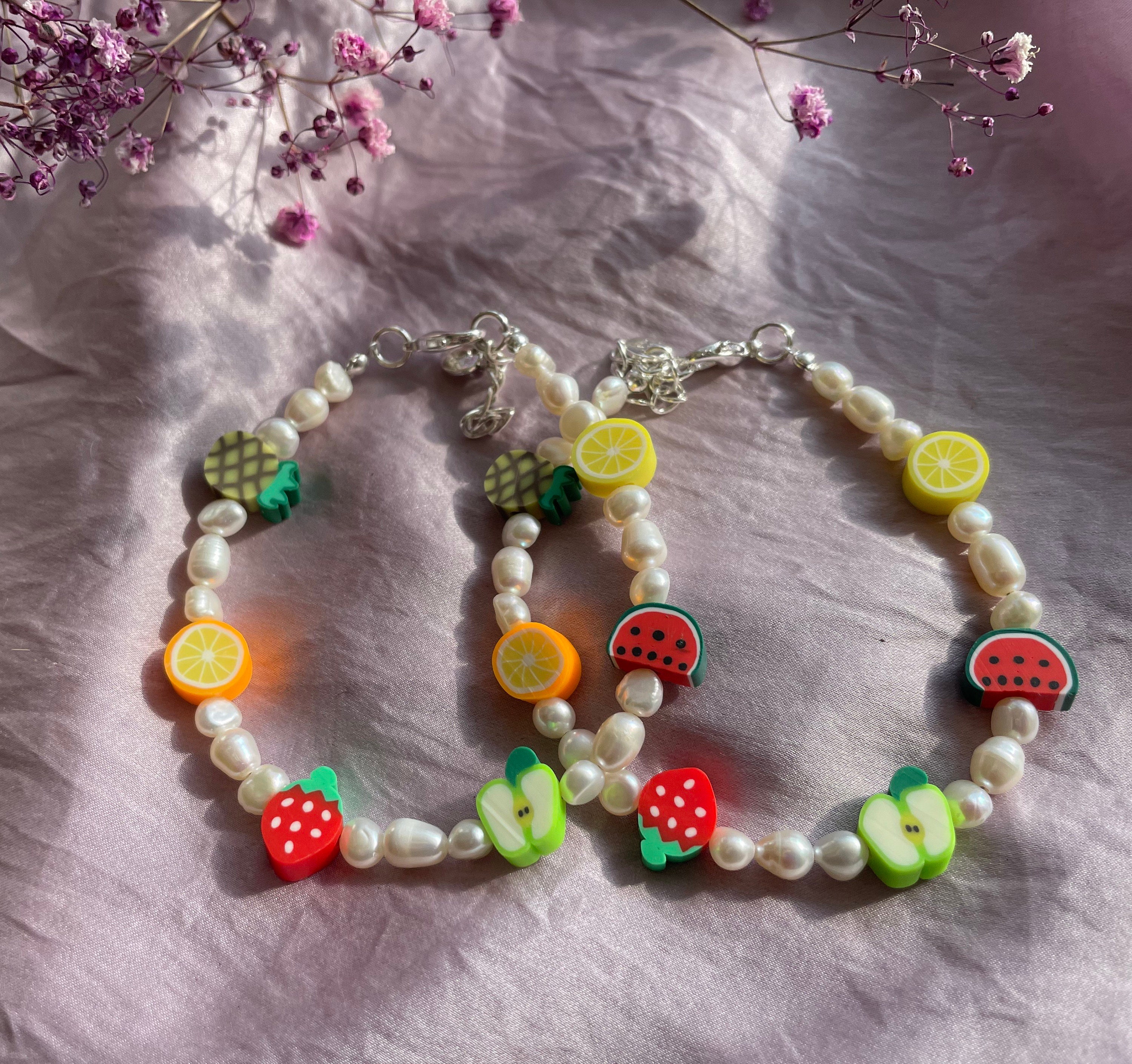 Fruity Bracelet // Freshwater Pearl and Fruit Bracelet - Etsy