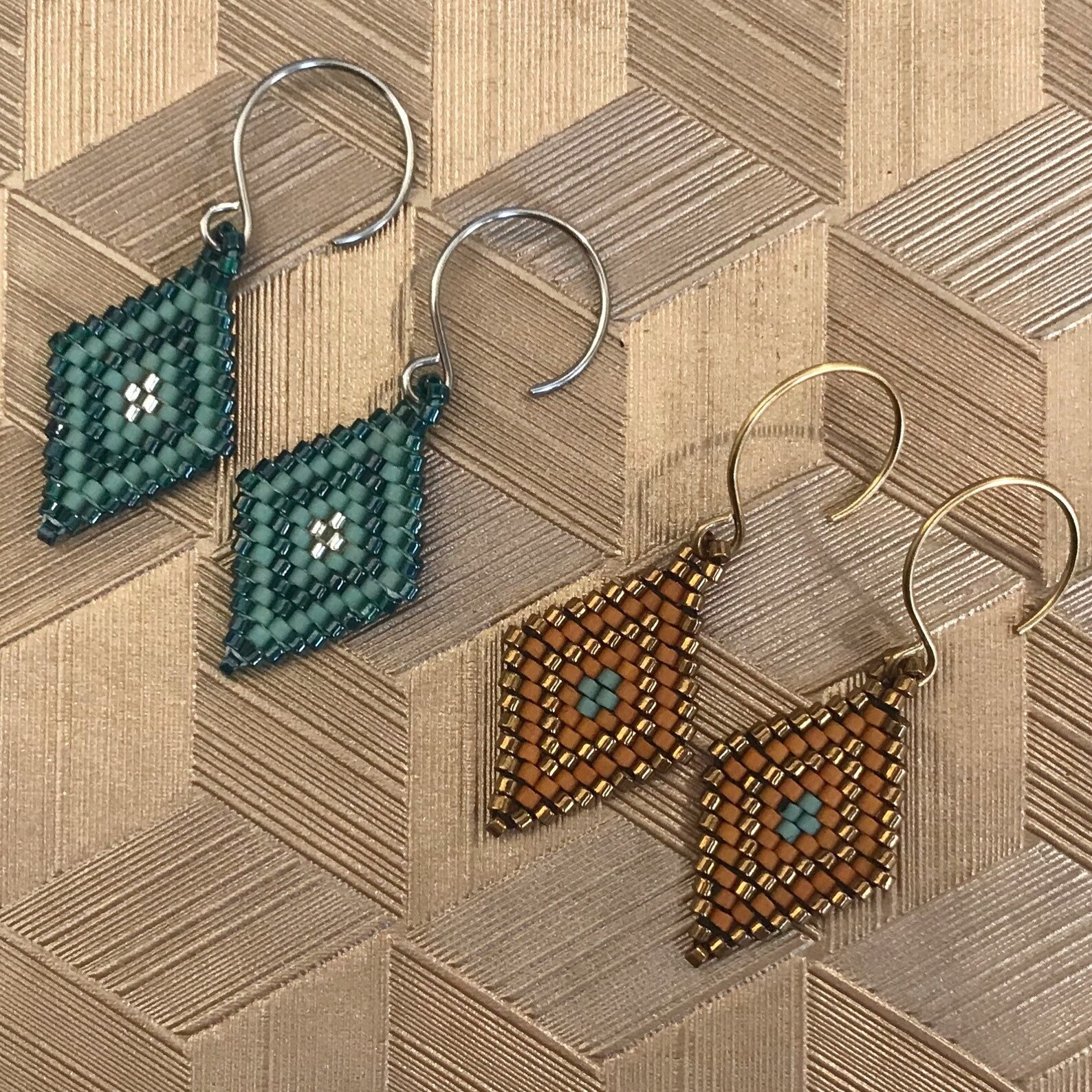 Beaded Diamond Shaped Earrings // Diamond Earrings // Beaded Earrings ...