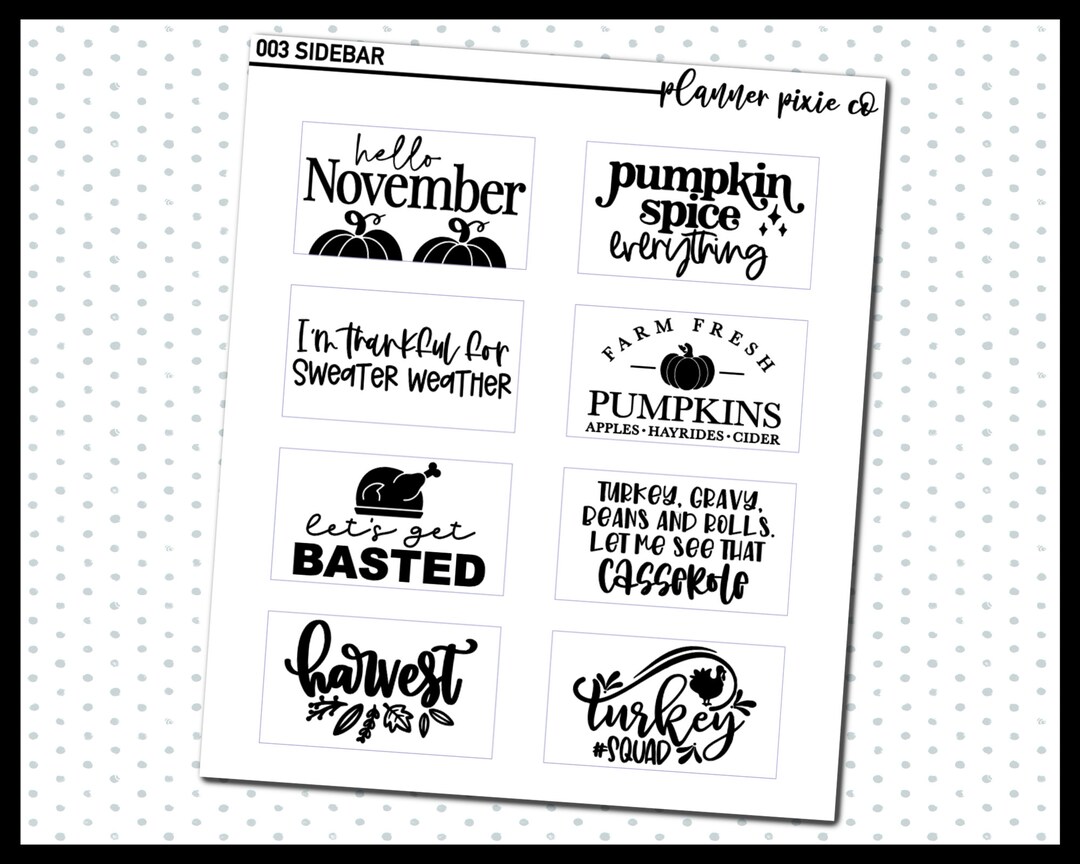 Foiled Overlay SIDEBAR Quotes, (003) Quote Stickers, November, Fall - Etsy