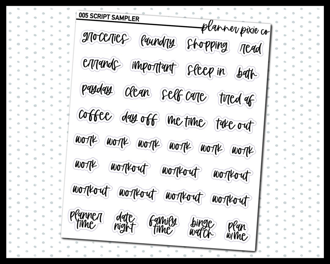 Foiled Script Sampler, (005) Script Stickers - Etsy