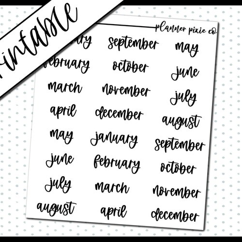 Months of the Year Script Foil Ready Digital Printable Planner - Etsy