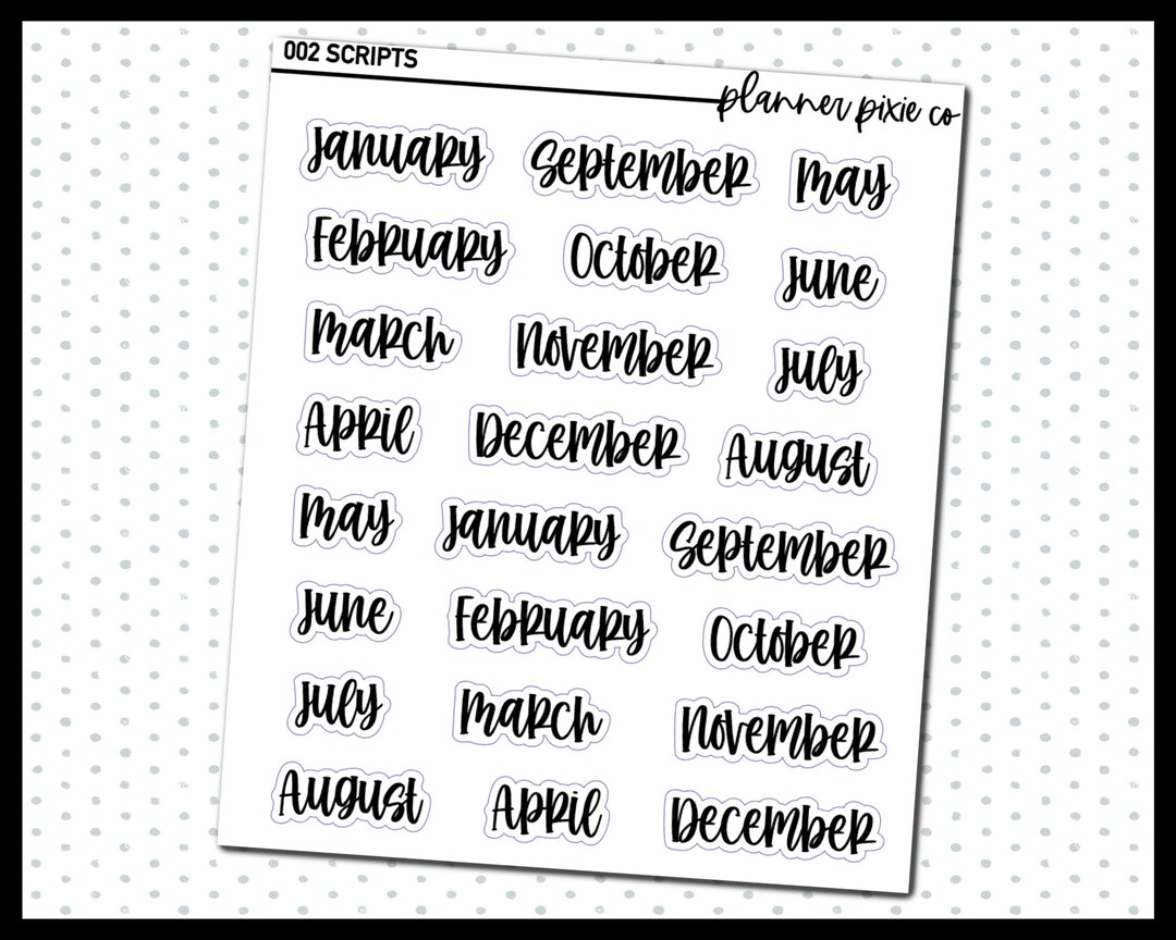 Foiled Scripts, (M002) Script Stickers, Monthly - Etsy