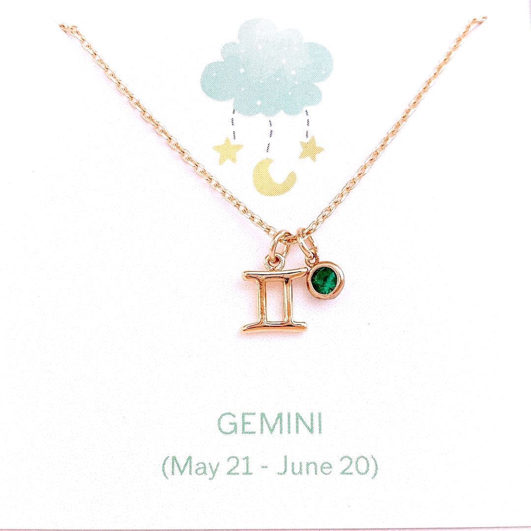 Gemini Necklace: Gold Zodiac Sign With Birthstone - Etsy