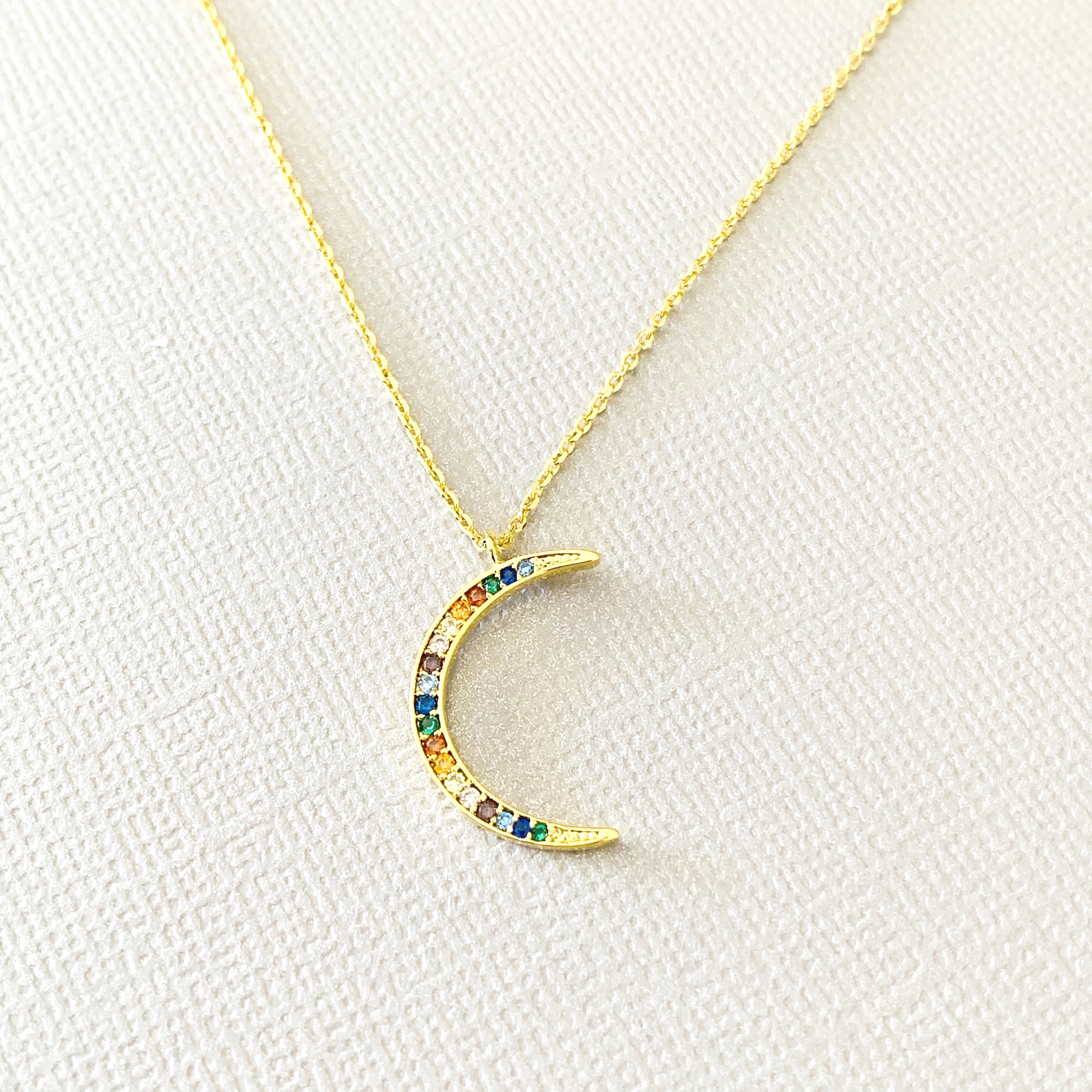 Moon Necklace Multi colors Stone Crescent Necklace Gold Moon | Etsy