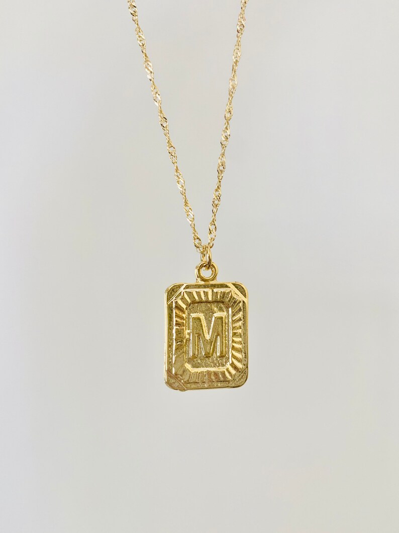 Gold Alphabet Initial Necklace: 18K Plated Square Pendant - Etsy