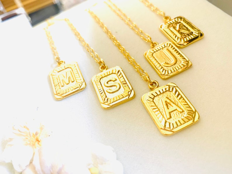 Square Initial Necklace for Her, Gold Square Initial Necklace ...