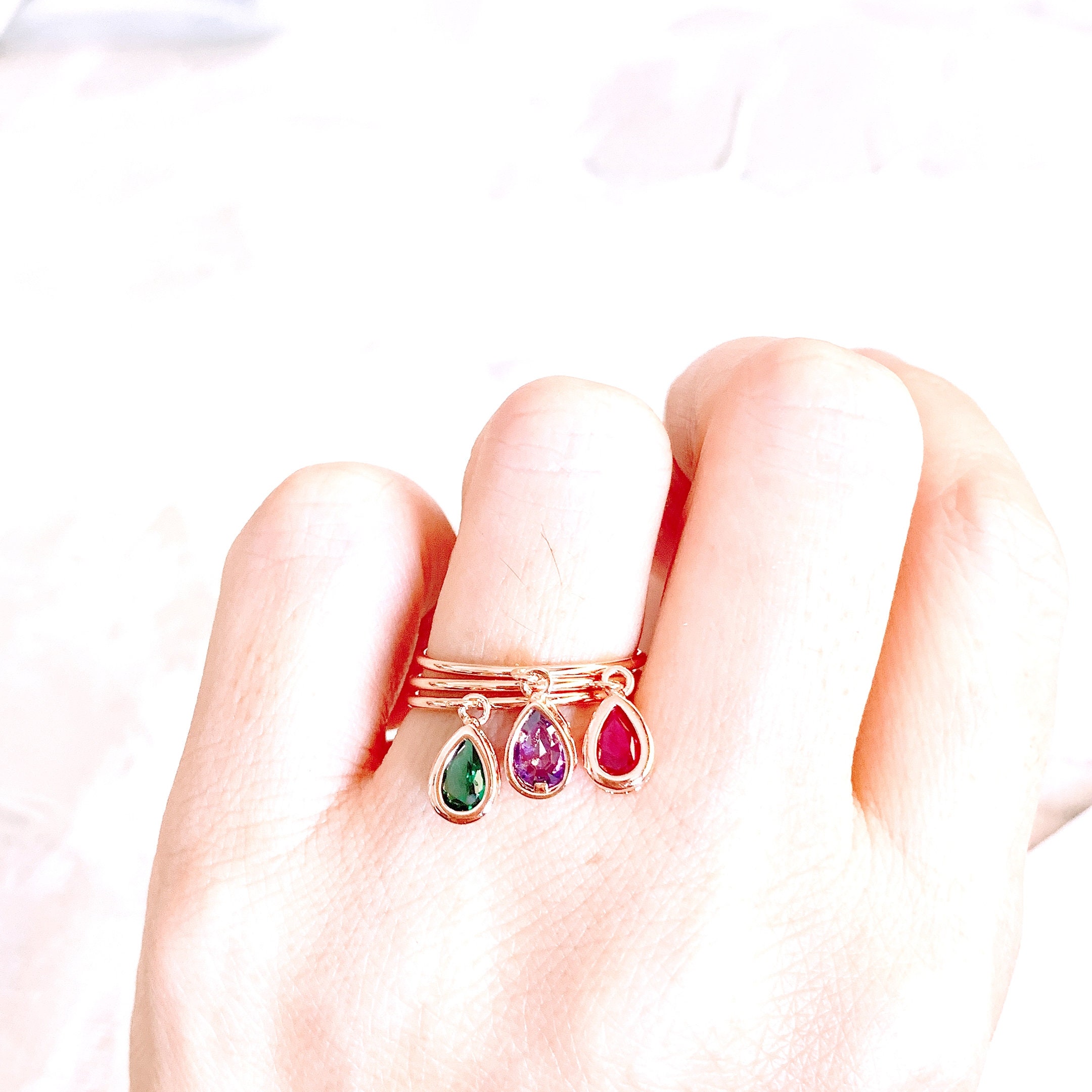 Birthstone Ring Rose Gold Adjustable Ring Personalized | Etsy