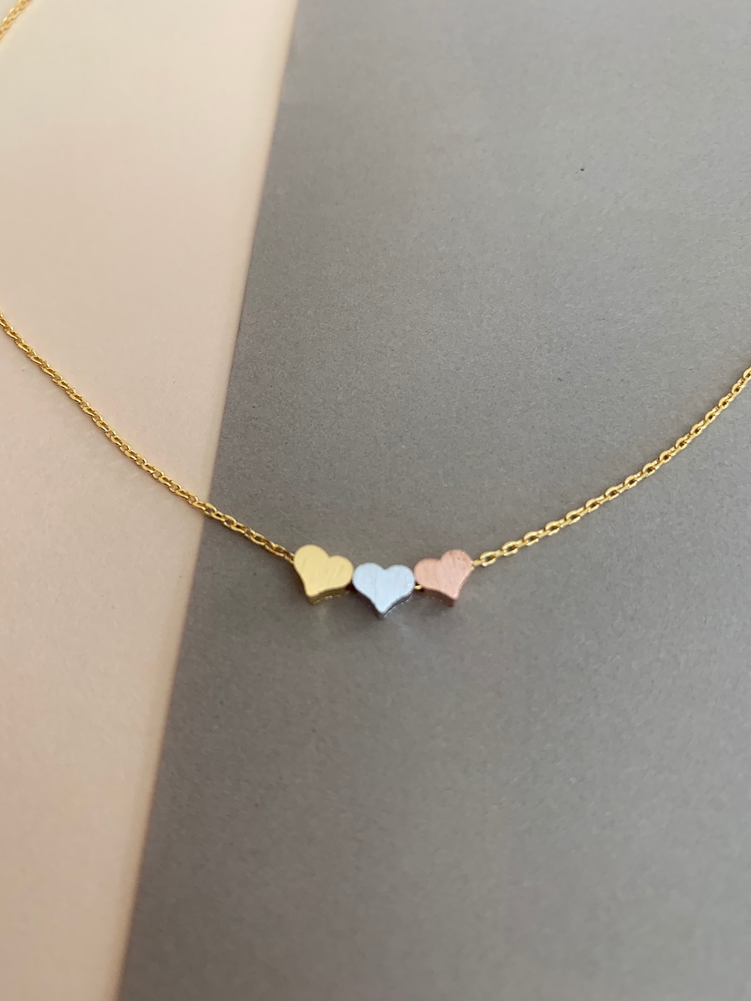 Dainty 3 Heart Necklace: 16K Gold, Rose Gold, Silver - 16 Inch - Etsy