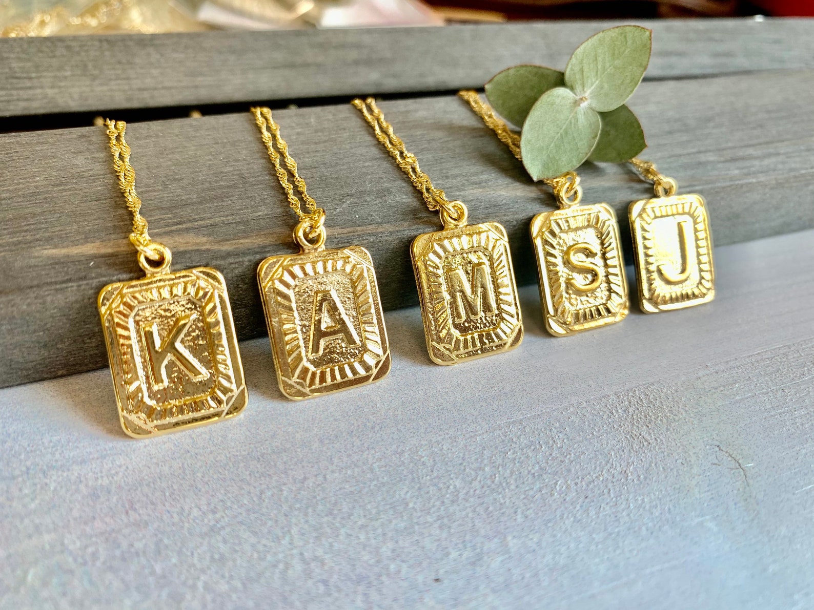 Square Initial Necklace for Her, Gold Square Initial Necklace ...