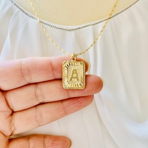 Square Initial Necklace for Her, Gold Square Initial Necklace ...