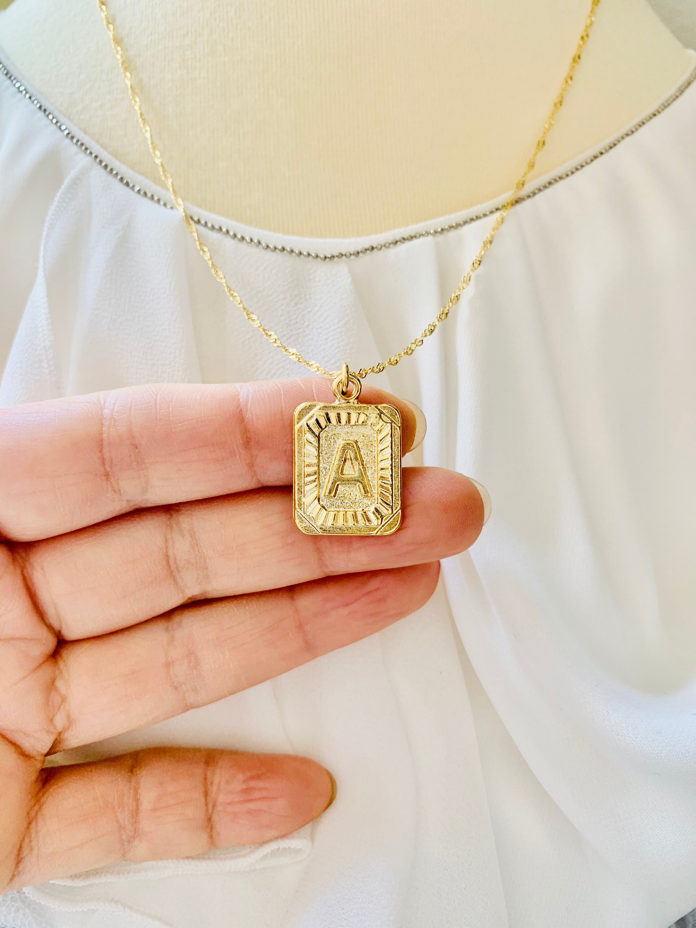 Square Initial Necklace for Her, Gold Square Initial Necklace ...