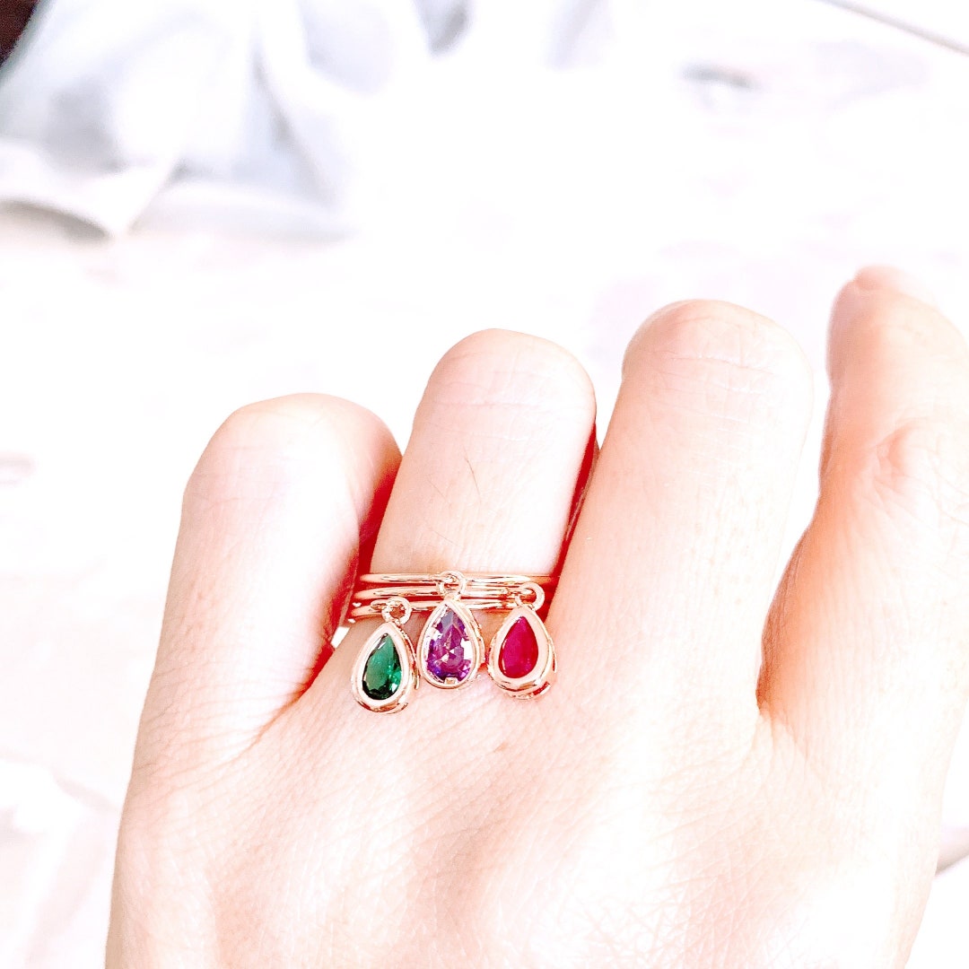 Birthstone Ring, Rose Gold Adjustable Ring, Personalized Birthstone ...