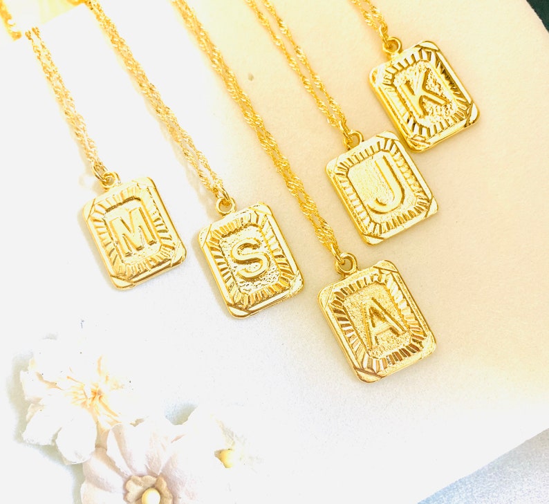 Square Initial Necklace for Her, Gold Square Initial Necklace ...
