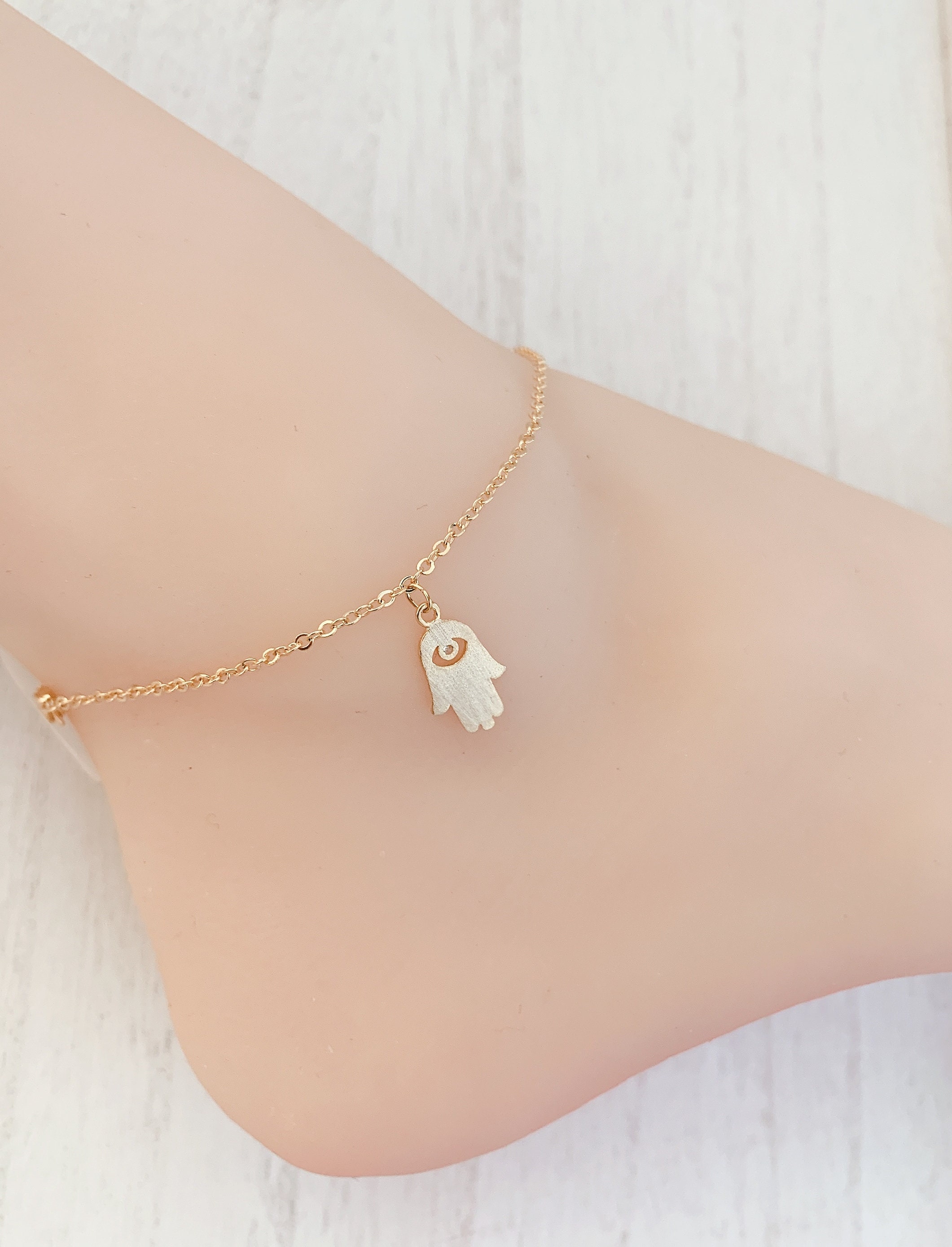Dainty Hamsa Anklet delicate hamsa hand Anklet Unique | Etsy