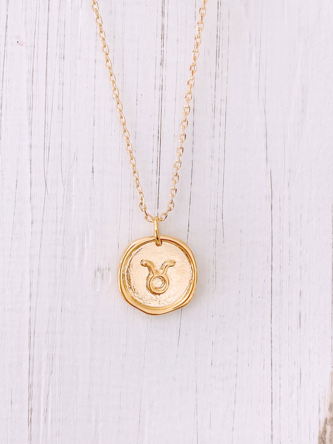 Gold Plated Taurus Necklace: Zodiac Coin Medallion, Astrology Sign - Etsy