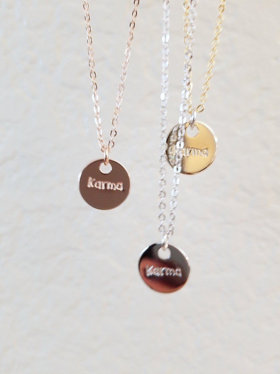 KARMA Necklace, Karma Hand Stamped Gold, Rose Gold Necklace, Disc ...