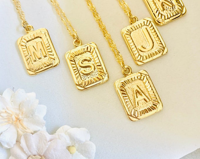 Square Initial Necklace for Her, Gold Square Initial Necklace ...