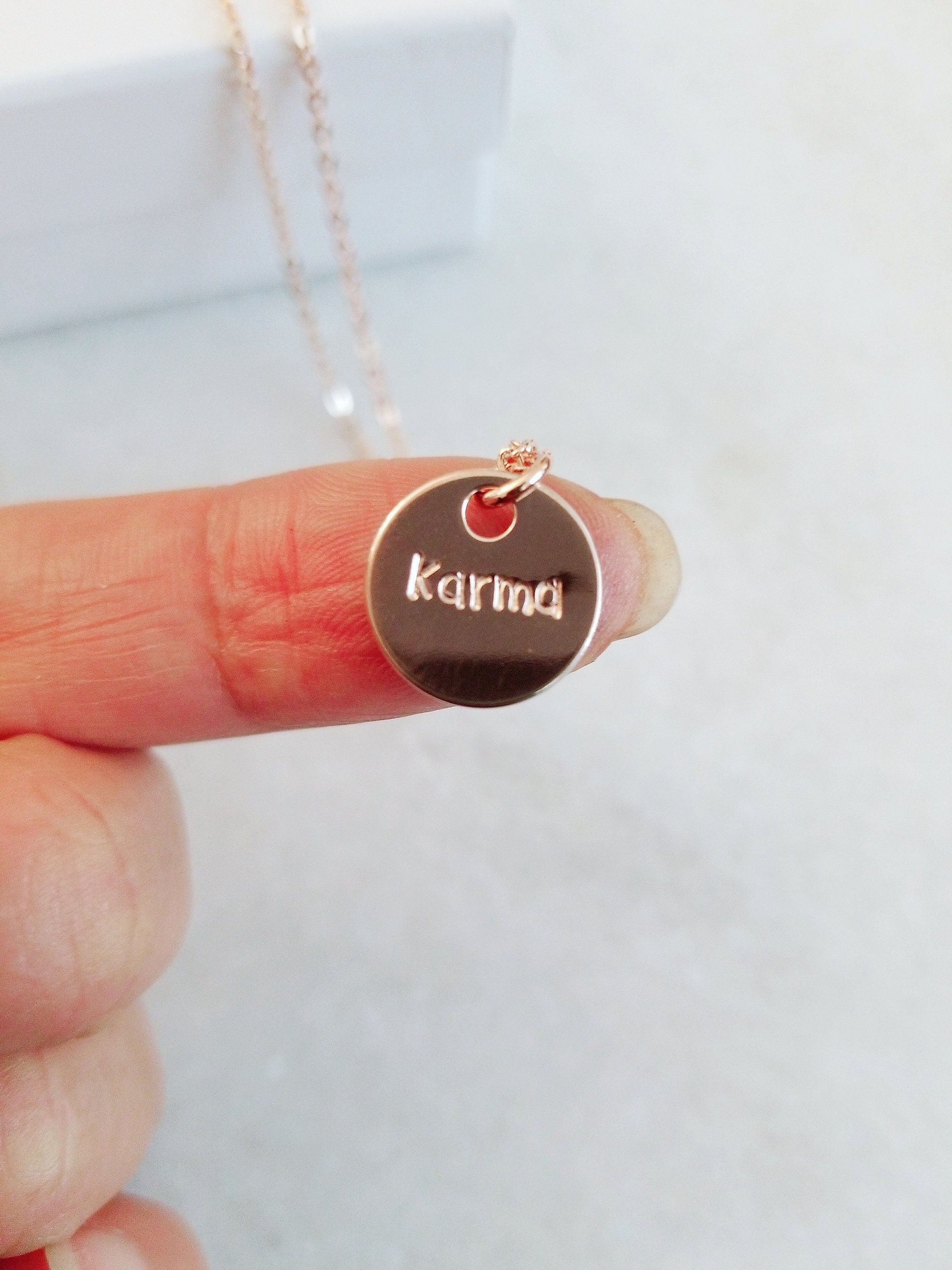 KARMA Necklace, Karma Hand Stamped Gold, Rose Gold Necklace, Disc ...