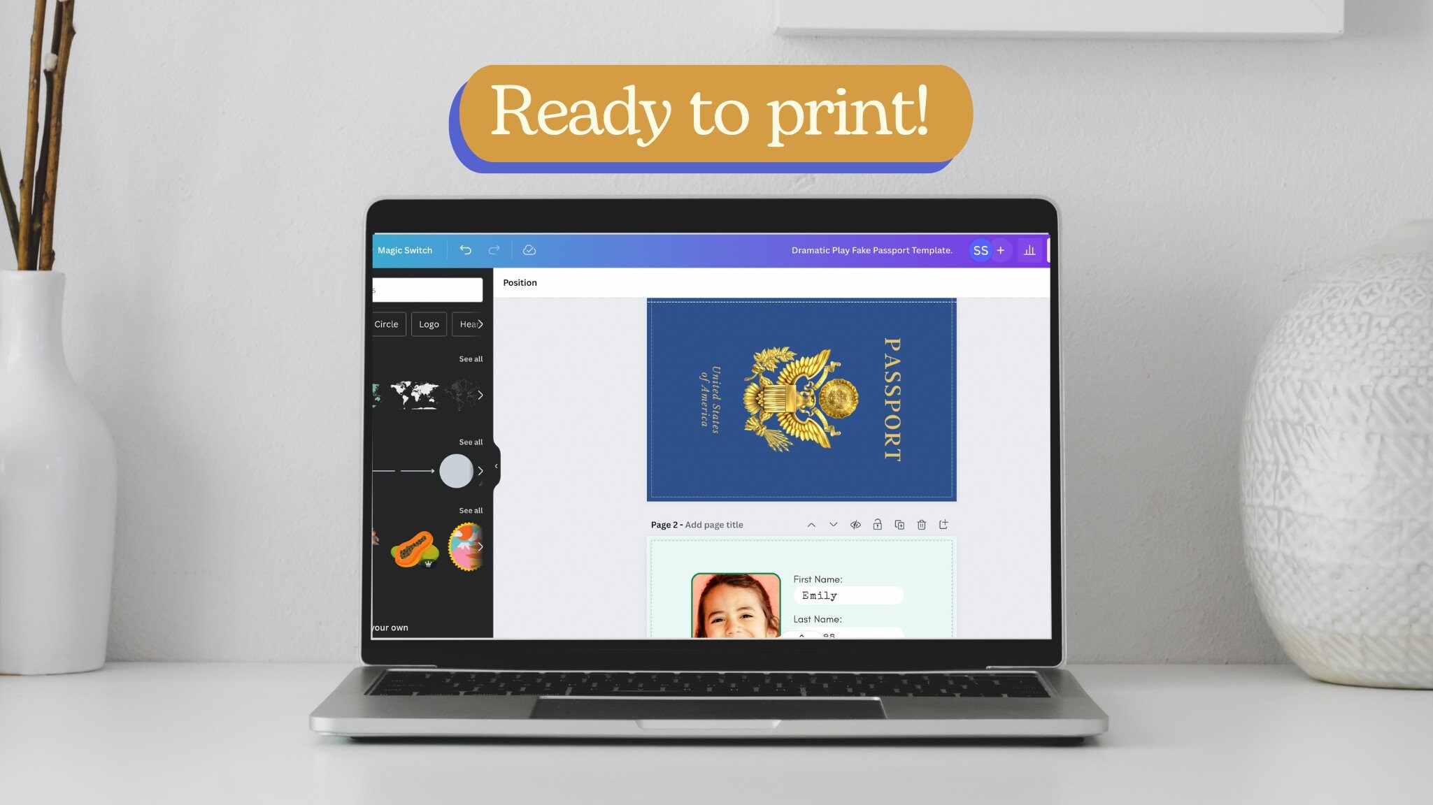 Children's Pretend Play Passport Template | Editable Canva Template for ...