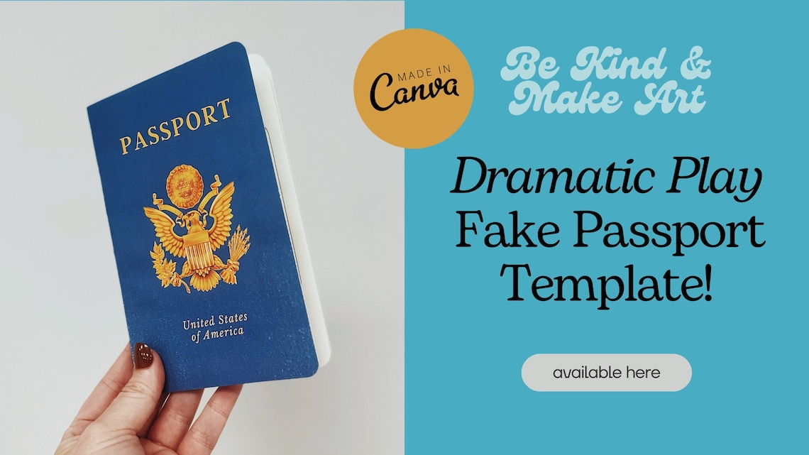 Children's Pretend Play Passport Template | Editable Canva Template for ...