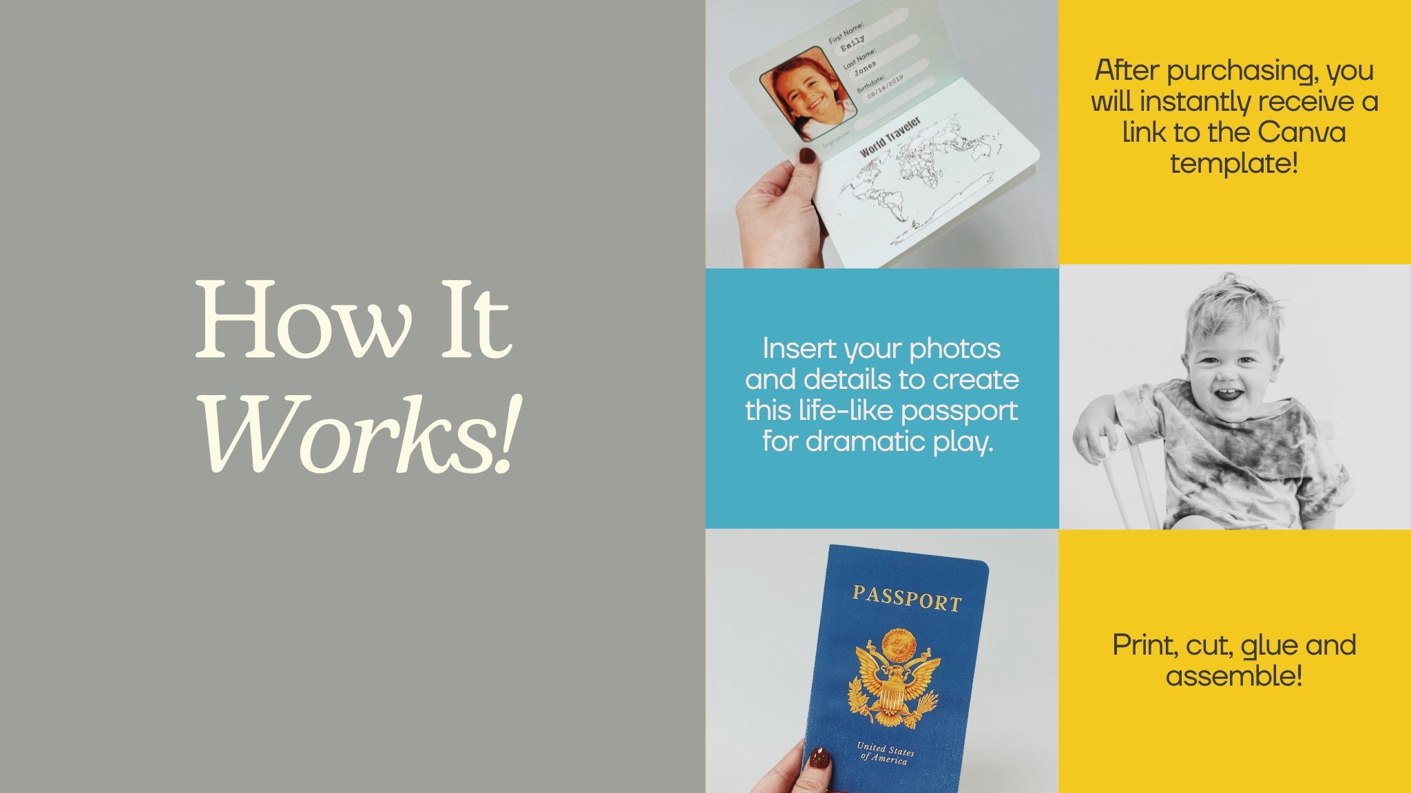 Children's Pretend Play Passport Template | Editable Canva Template for ...