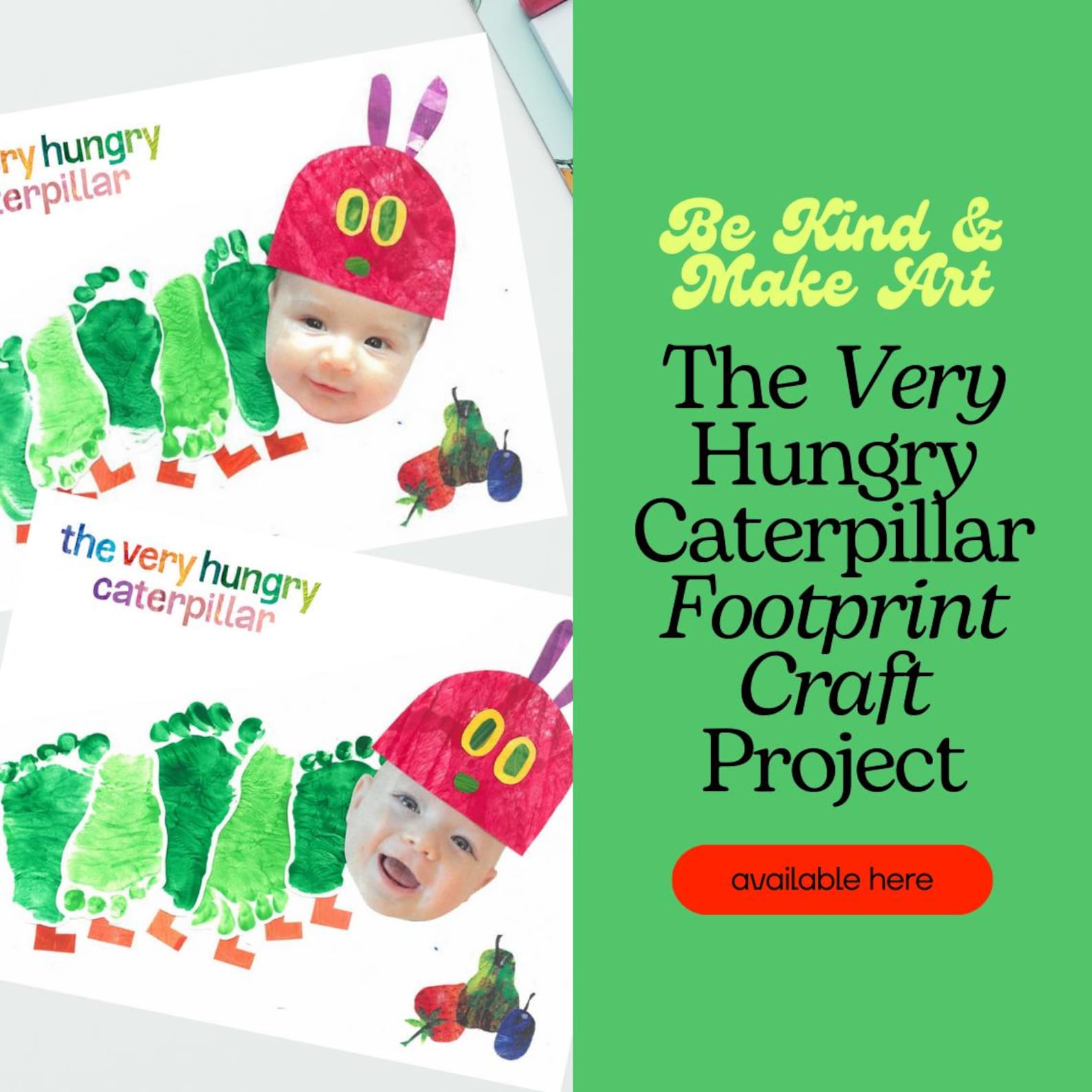 Very Hungry Caterpillar Footprint Craft | Baby & Toddler Art Printable ...