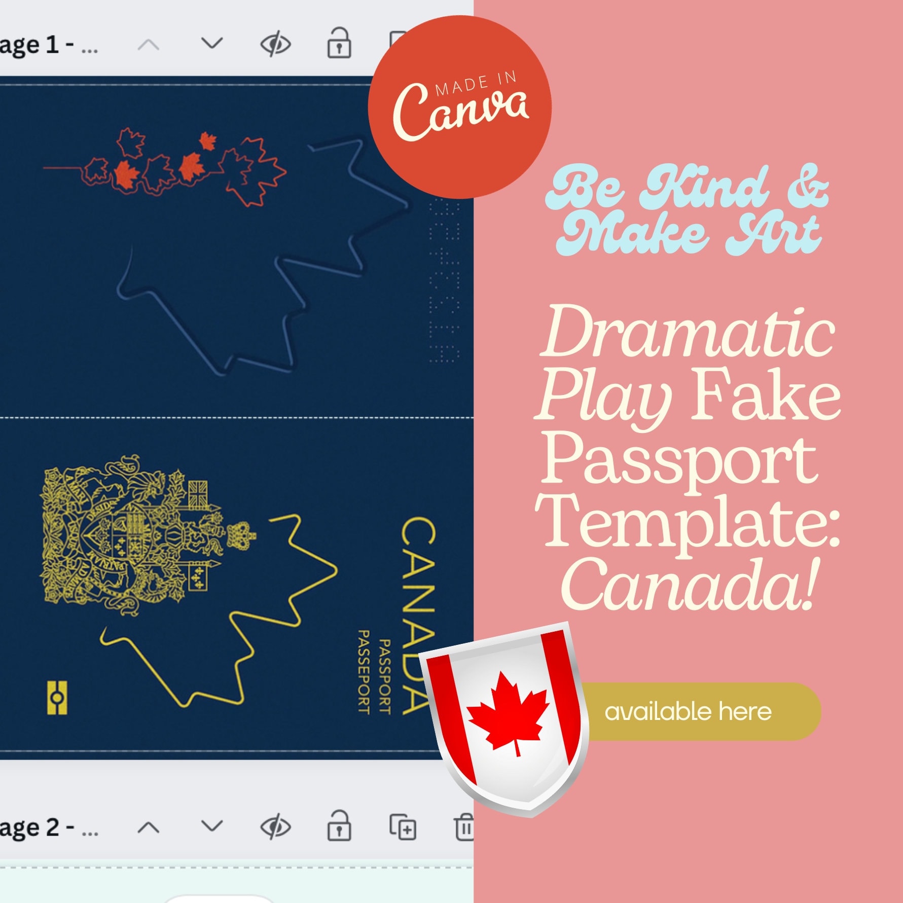 Children's Pretend Play Passport Template: Canada | Editable Canva ...