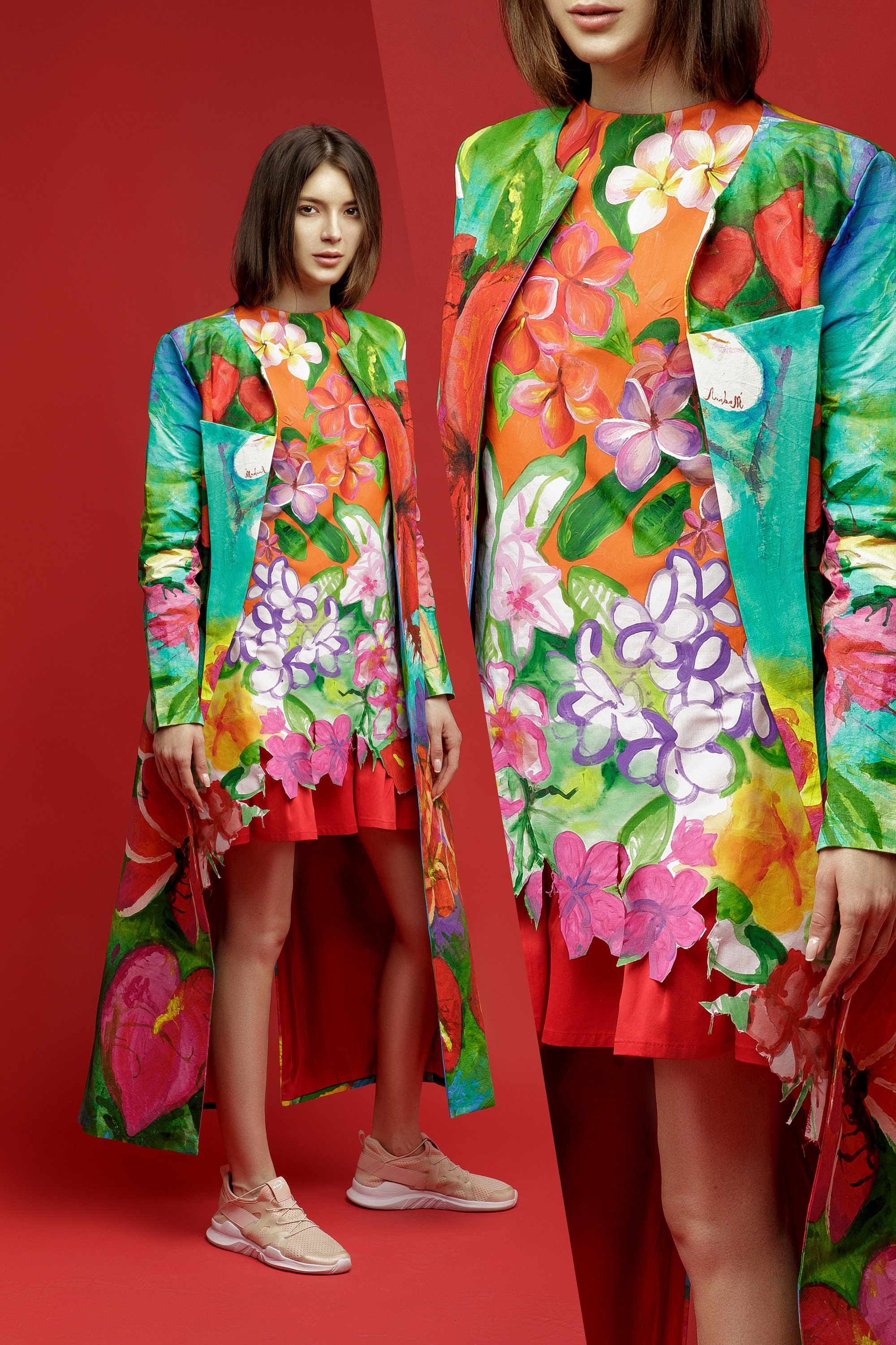 Hand Painted Cotton Dress Floral Dress Wearable Art A Line Dress ...