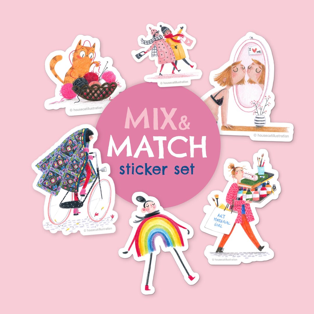 Mix & Match Sticker Set of 2, 3, 4, 5 or 10 Stickers, Mixed Sticker Set ...