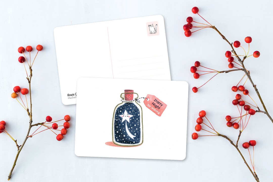Make a Wish Postcard, Wish Card, Wish Postcard, Starry Night Postcard ...