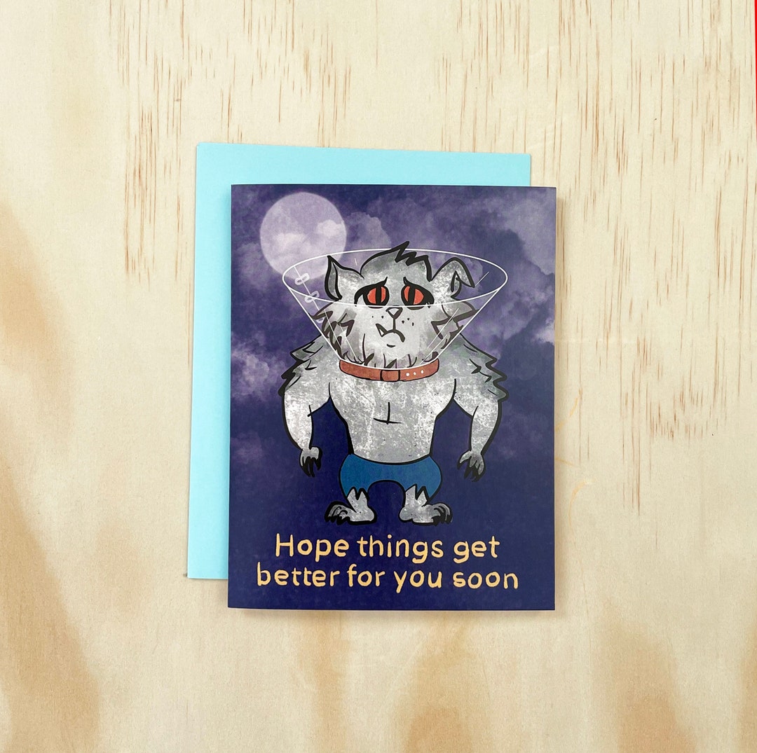 Werewolf Greeting Card Werewolf in a Cone of Shame, Sweet yet Cute ...