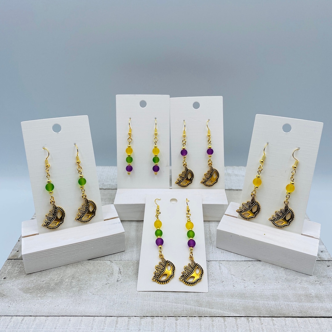 Mardi Gras Mask Dangle Earrings With or Without in Traditional Mardi ...