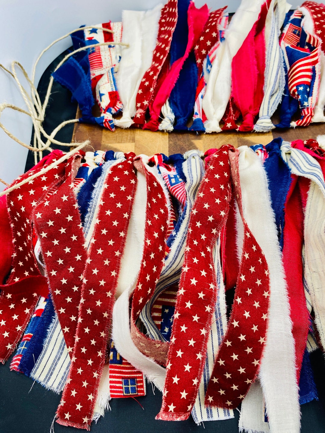 Americana Fabric Garland: Patriotic Boho Shabby Chic Banner - Etsy
