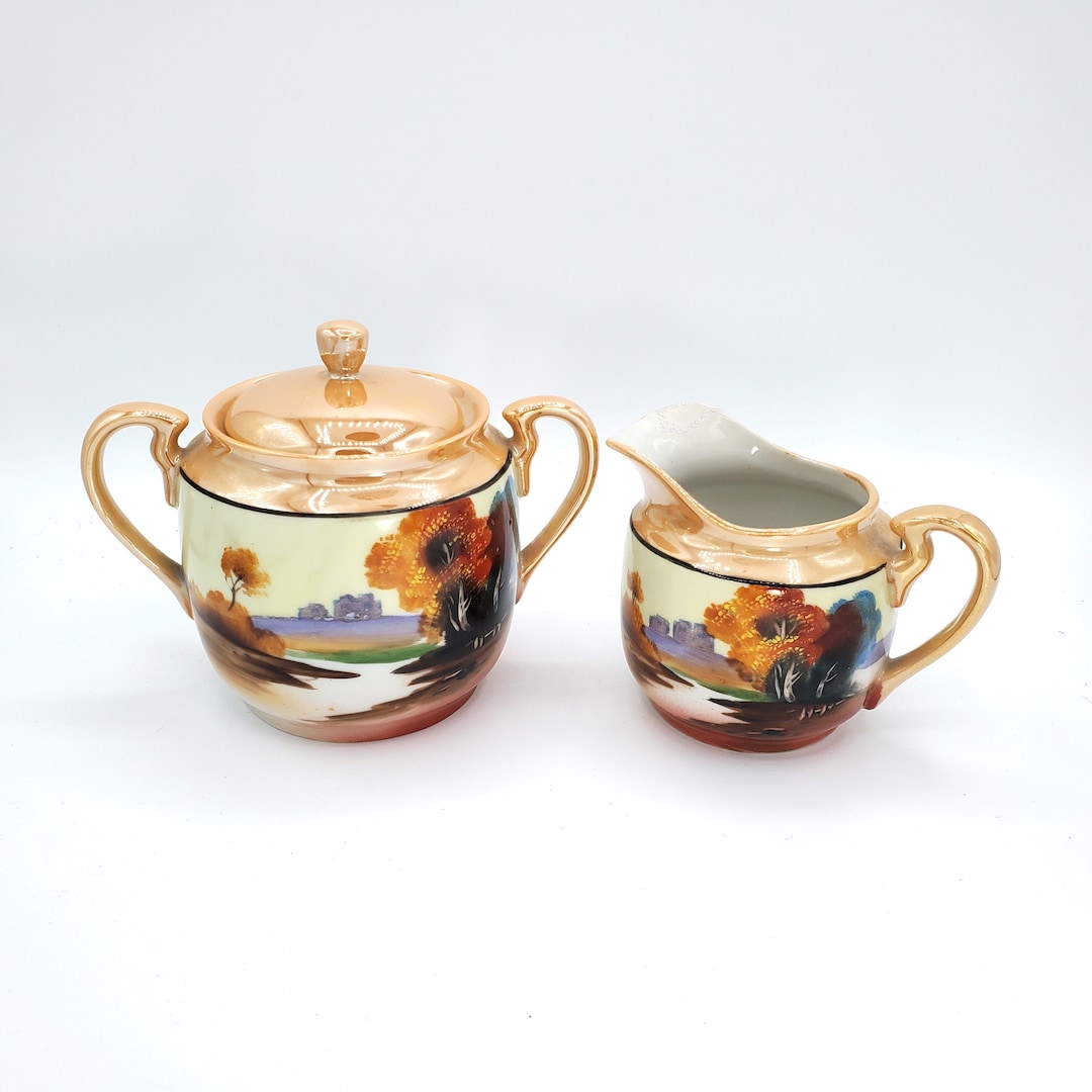 Vintage Chikaramachi Japan Hand Painted Lusterware Creamer & Sugar Bowl ...