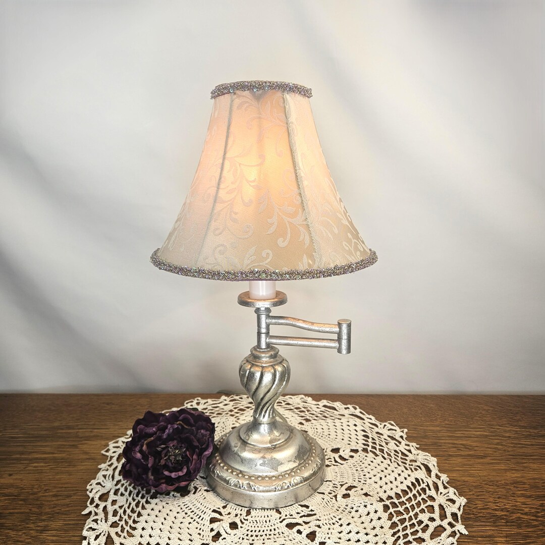 Vintage Heavy Burnished Silver Swing Arm Lamp With Ornate Shade ...