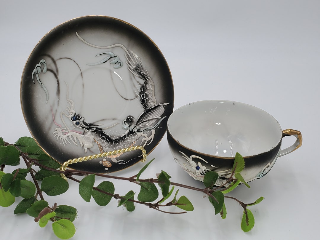Vintage Japanese Geisha Lithopane Tea Cup & Saucer, Dragonware Moriage ...