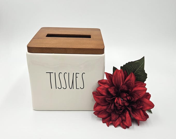 Vintage Rae Dunn Artisan Ceramic Ivory Tissue Box With Wood Cover ...