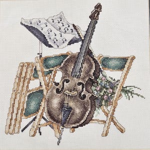 Vintage Completed Cello Musical Framed Cross Stitch Wall Hanging, 13 1/ ...