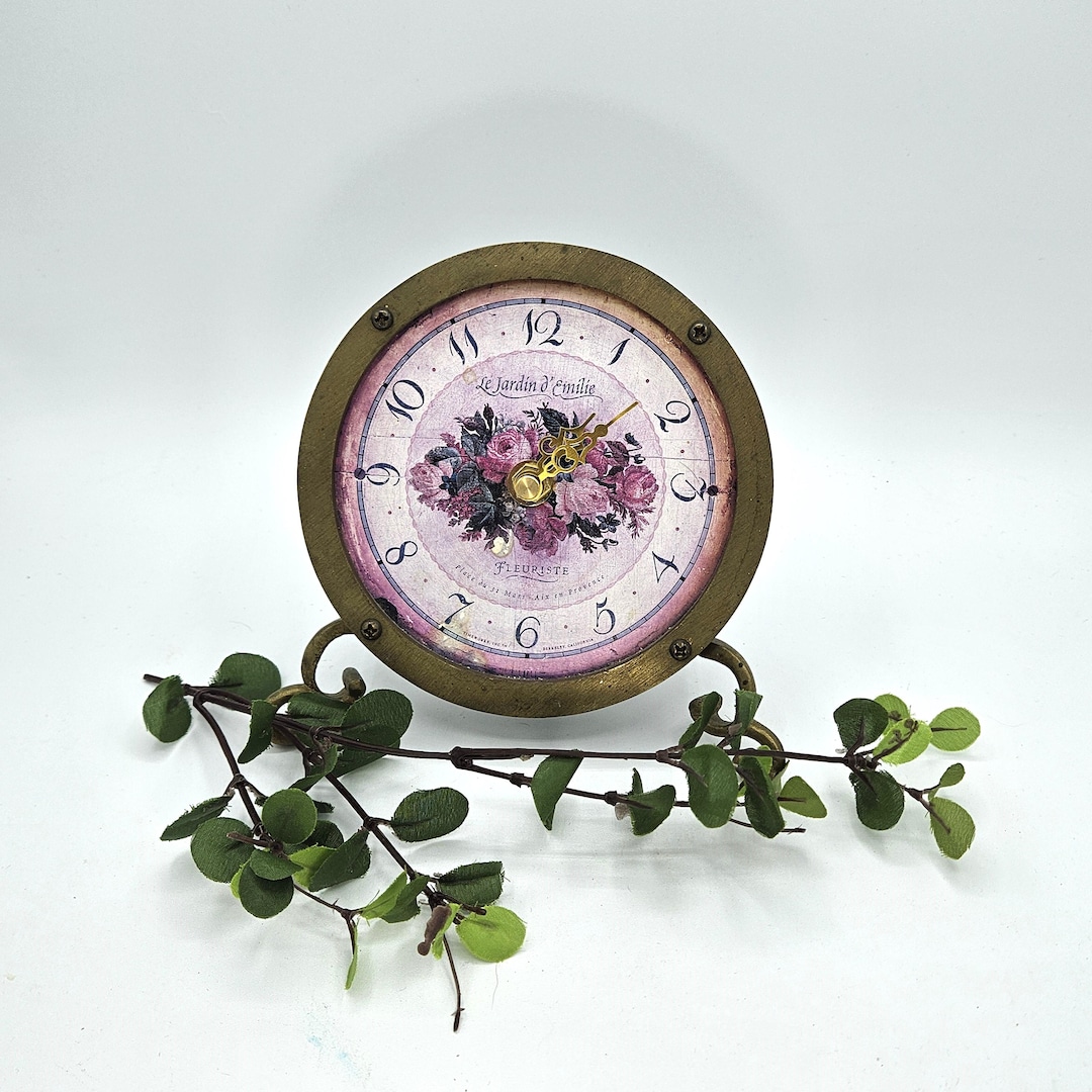 Vintage Brass Le Jardin D' Emilie Fleuriste Timeworks Desk Mantel Clock ...