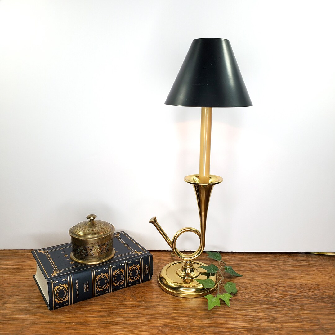 Vintage Bombay Company Solid Brass Trumpet Horn Lamp With Black Metal ...
