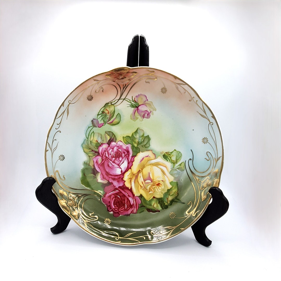 Antique Silesia Germany Floral Plate #1, C. T. Altwasser, Yellow Pink ...