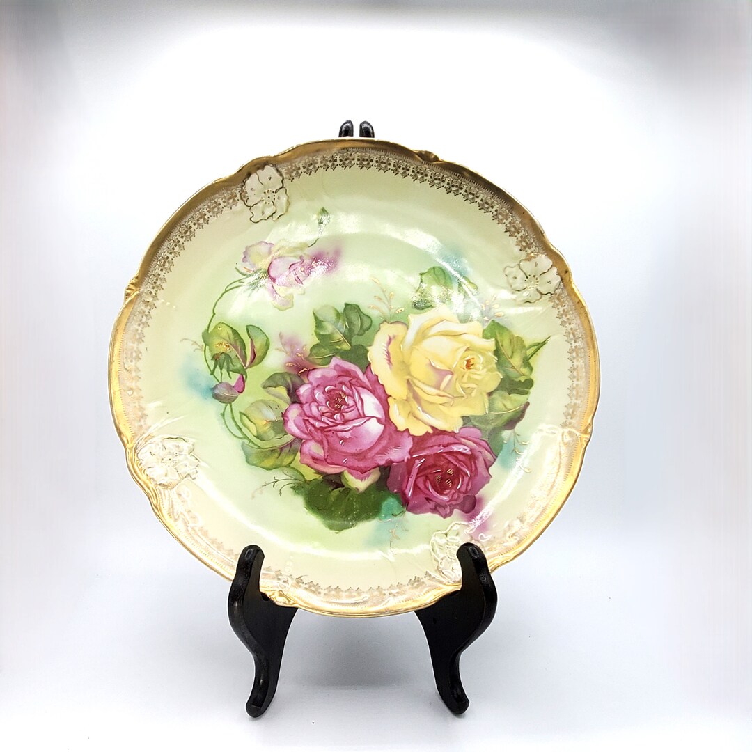 Antique Silesia Germany Floral Plate #2, C. T. Altwasser, Yellow Pink ...